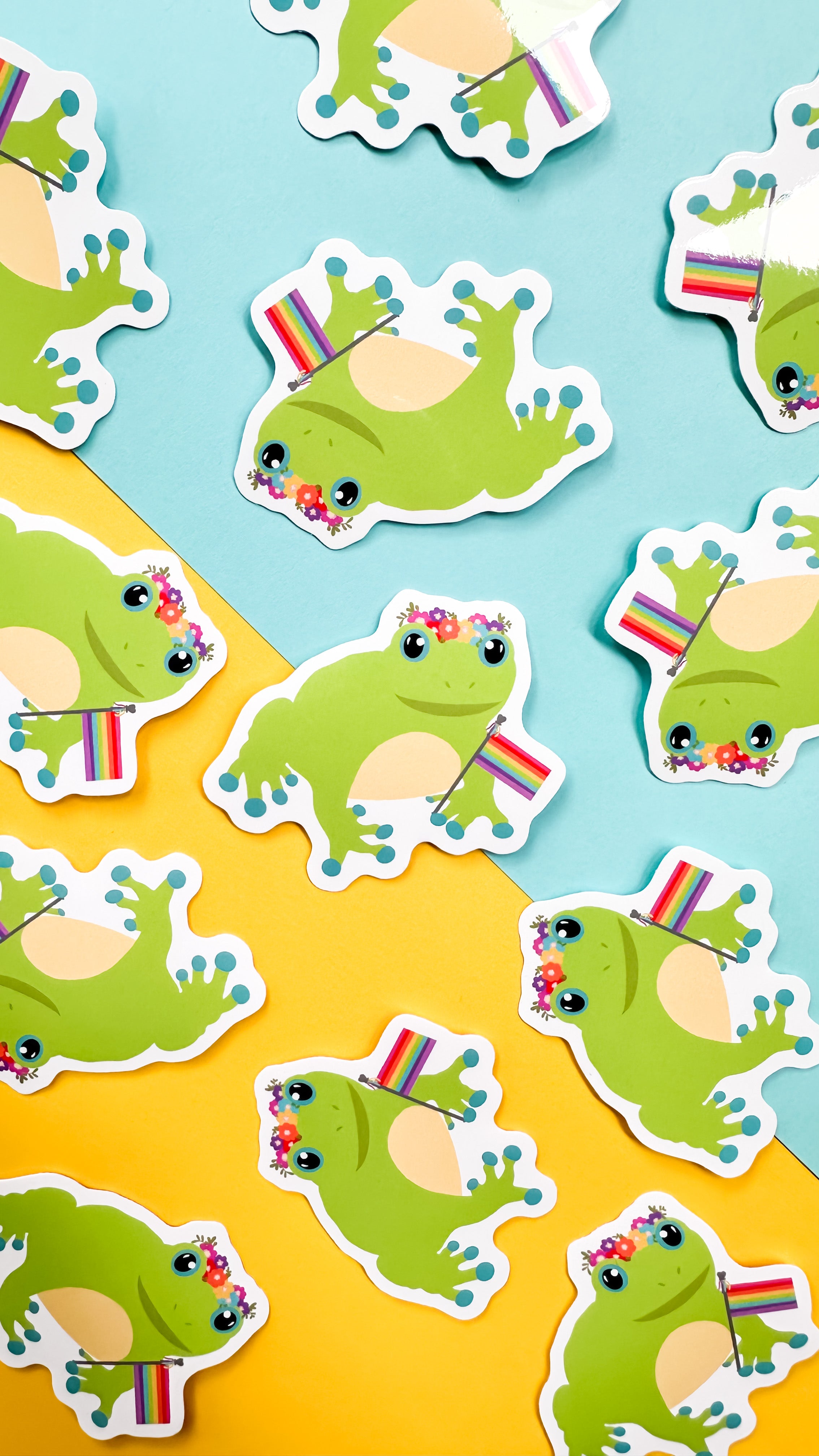 Flower Crown LGBTQ+ Frog Sticker – Rainbow Certified
