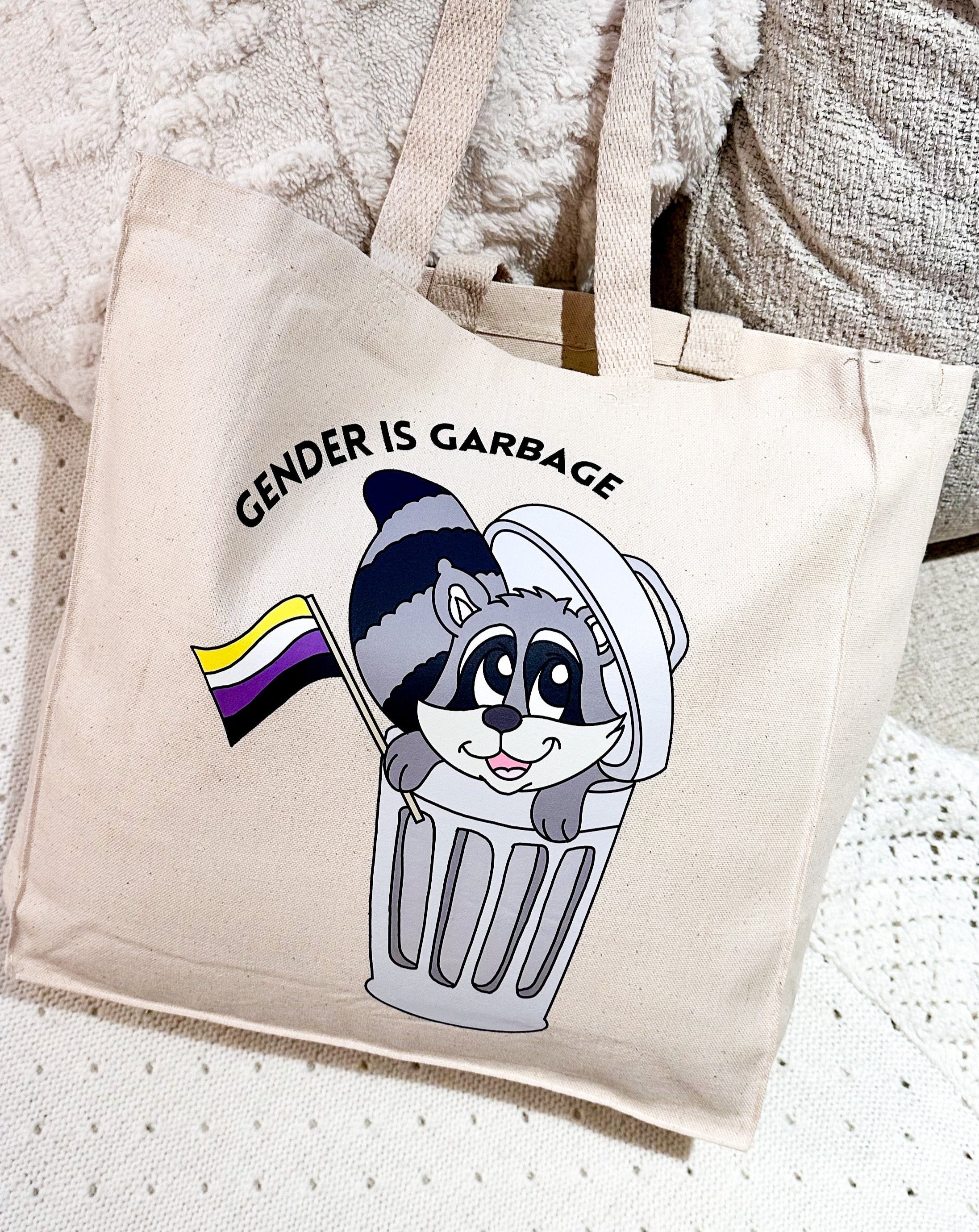 Gender is Garbage Non-Binary Canvas Tote Bag – Rainbow Certified