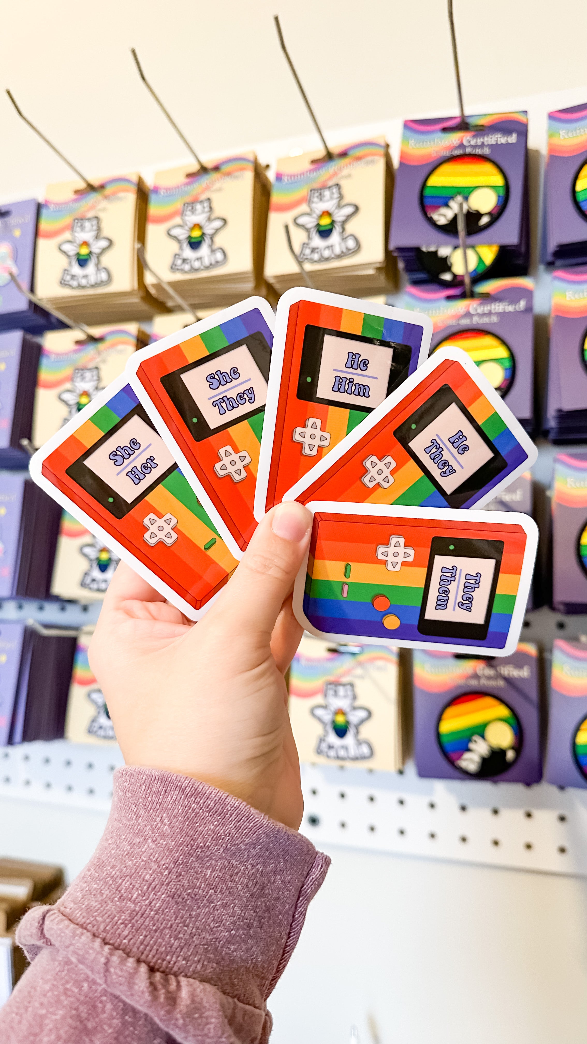 Retro Game Pronoun Sticker | LGBTQIA+ Accessories – Rainbow Certified